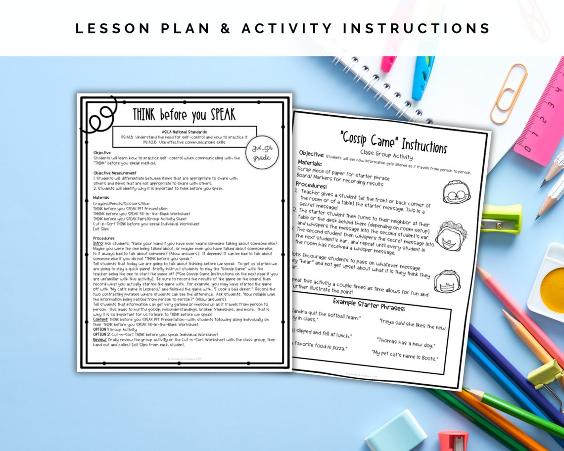 THINK Before You Speak Lesson and Presentation 3rd-5th Grade Kindness ...