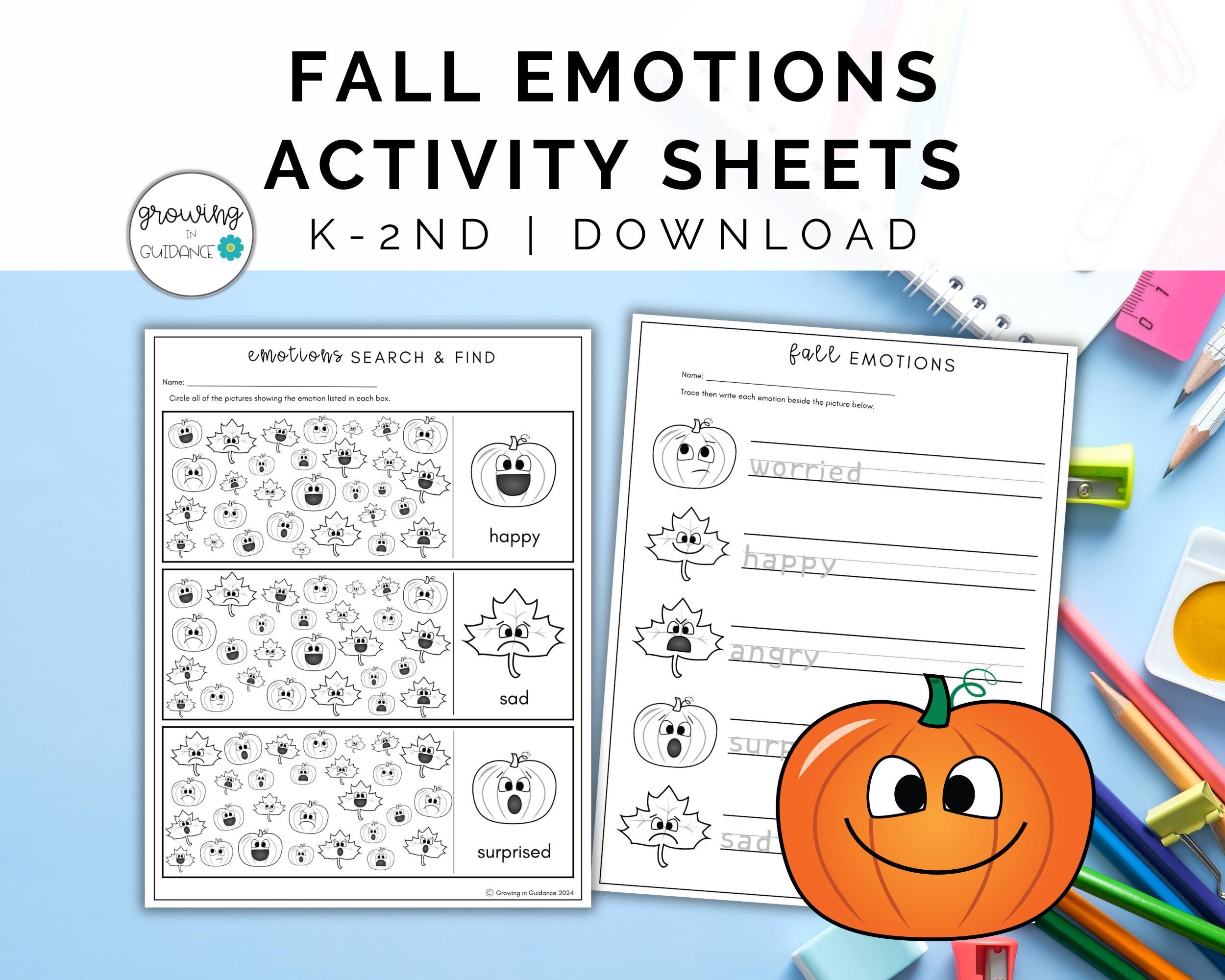 Fall Emotions Activity Sheets K-2nd | Autumn SEL School Counseling ...