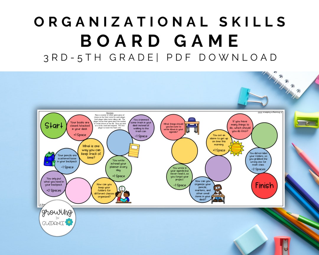 Organizational Skills Board Game 3rd-5th Grade No Prep School ...