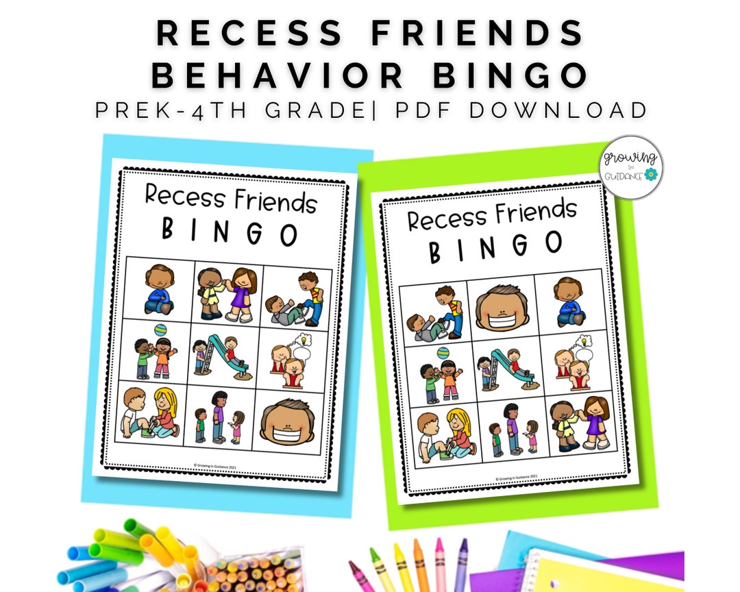 Recess Friends Behavior BINGO Game Prek-4th Grade Back to School ...