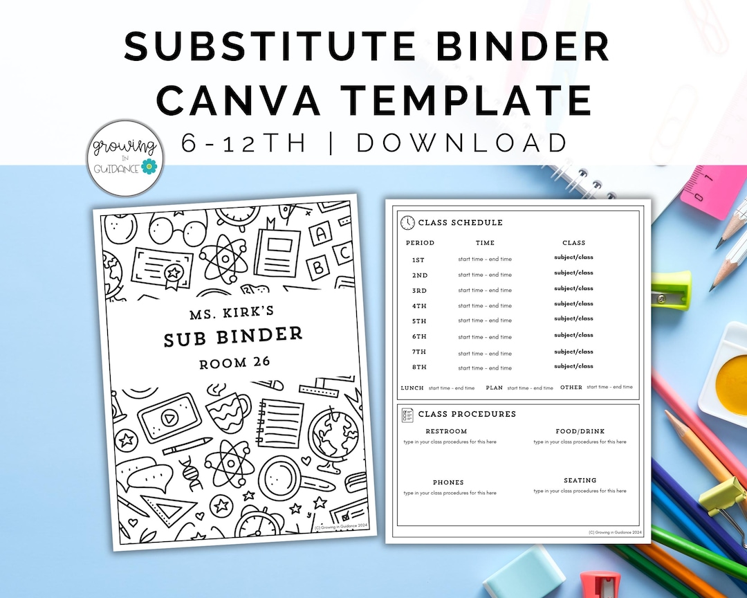 Editable Sub Binder Canva Template Middle & High School 6th to 12th ...