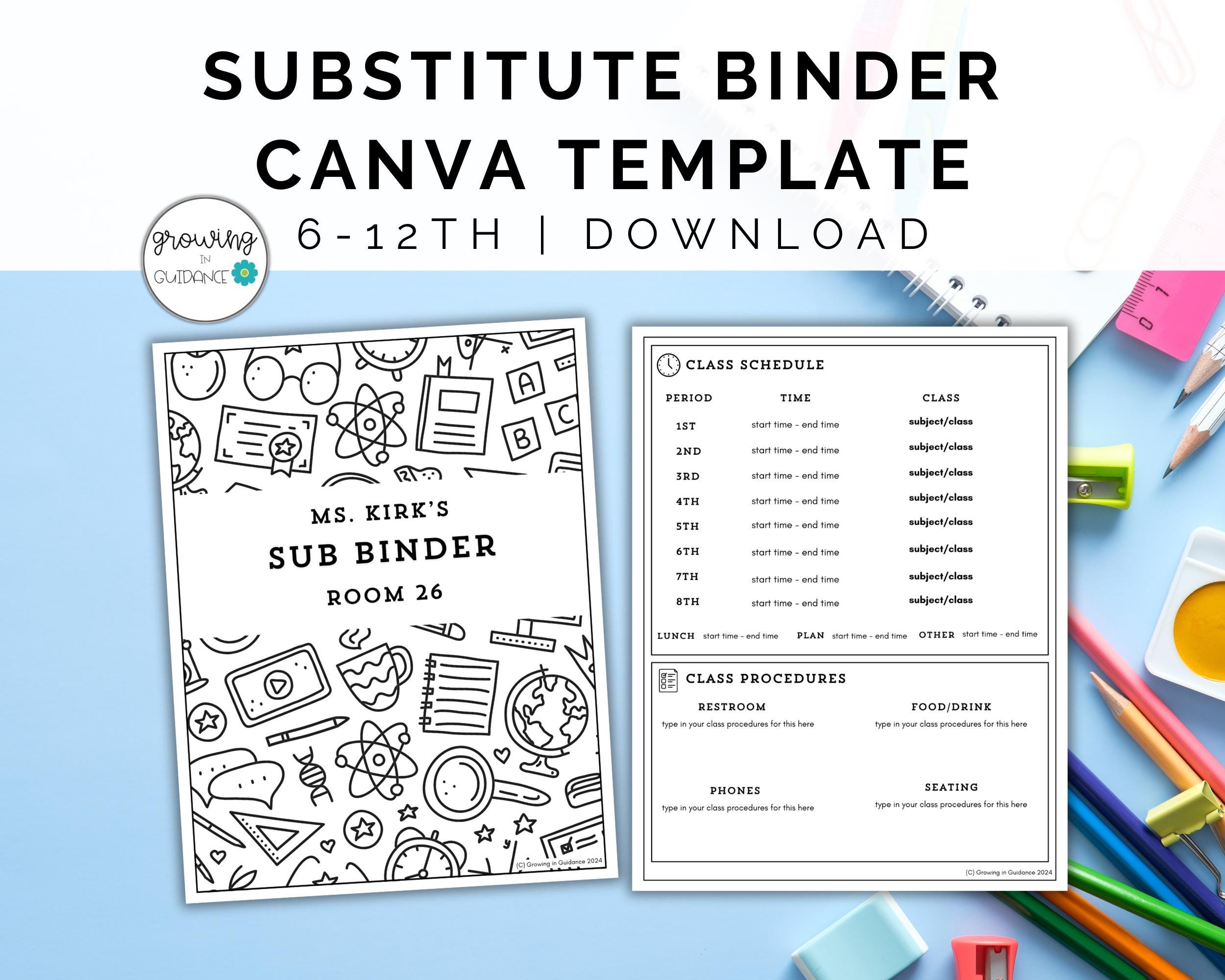 Editable Sub Binder Canva Template Middle & High School 6th to 12th ...