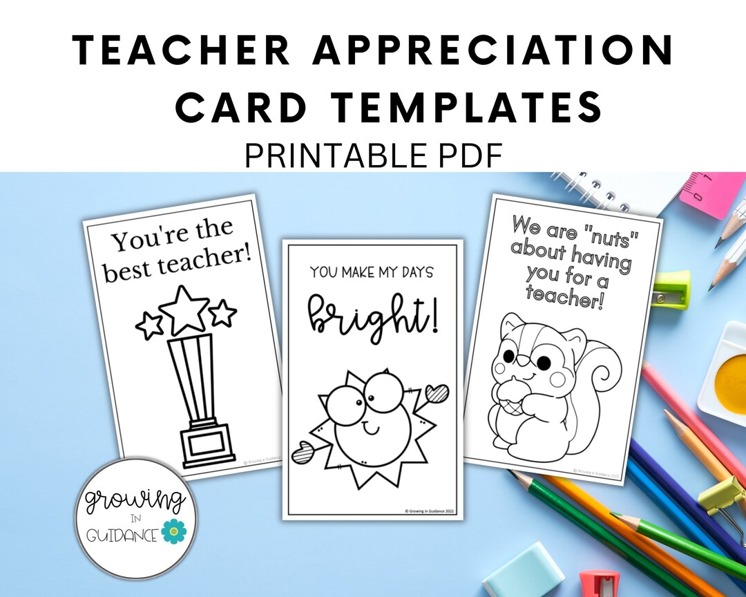 Teacher Appreciation Week Card Templates Thank You Cards - Etsy