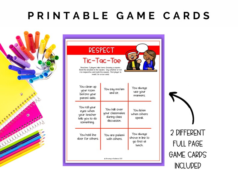Respect Tic-tac-toe Game 3rd-5th Grade Character School Counseling ...