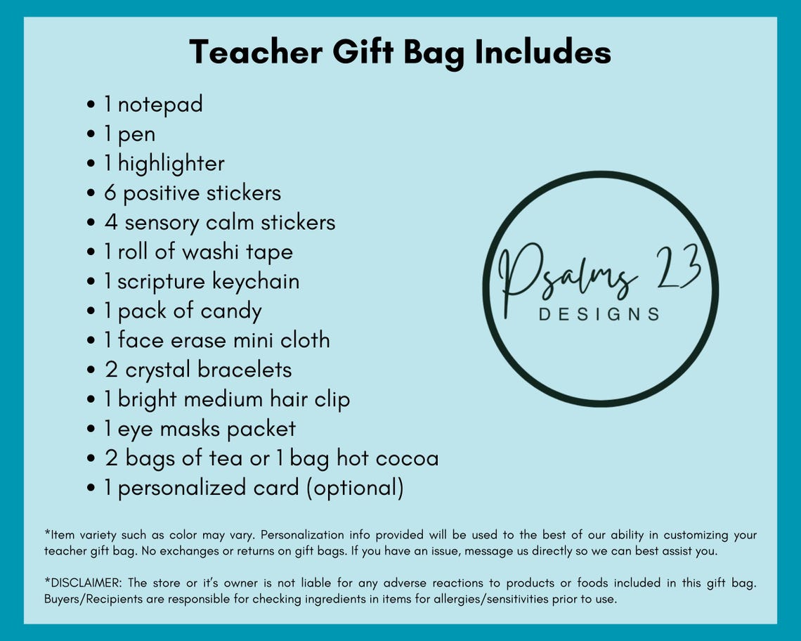 Teacher Gift Bag Teacher Appreciation Week Gift Treat Bag Back to ...