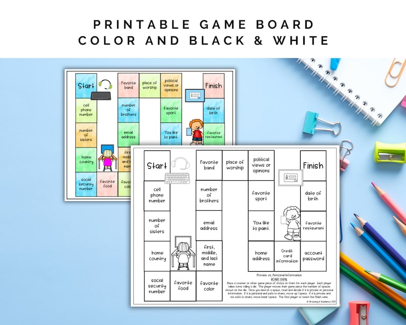 Private Vs. Personal Information Board Game 3rd-8th Grade Low Prep ...