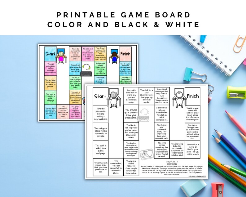 Cyber Safety Board Game 3rd-5th Grade | No Prep Internet Safety Tech ...