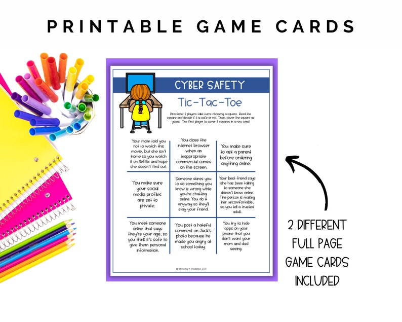 Cyber Safety Tic-tac-toe Game 3rd-5th Grade | Personal Safety Activity ...