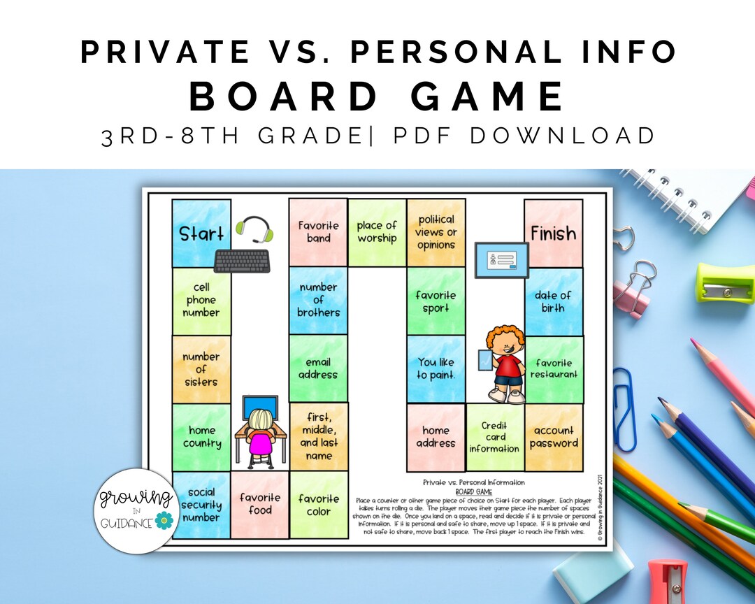 Private Vs. Personal Information Board Game 3rd-8th Grade Low Prep ...