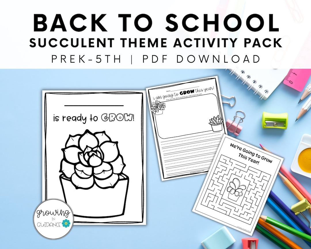 Back to School Activity Pack Prek-5th Succulent Plant Worksheets Growth ...