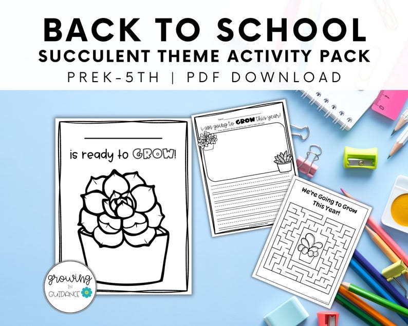 Succulent Theme Back to School Activity Pack: Growth Mindset (digital ...