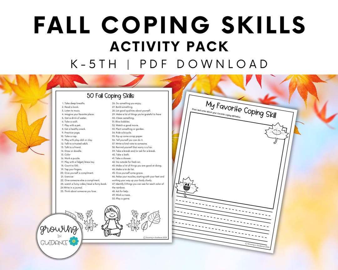 Fall Coping Skills Activity Sheets K-5th Grade | No Prep Stress ...