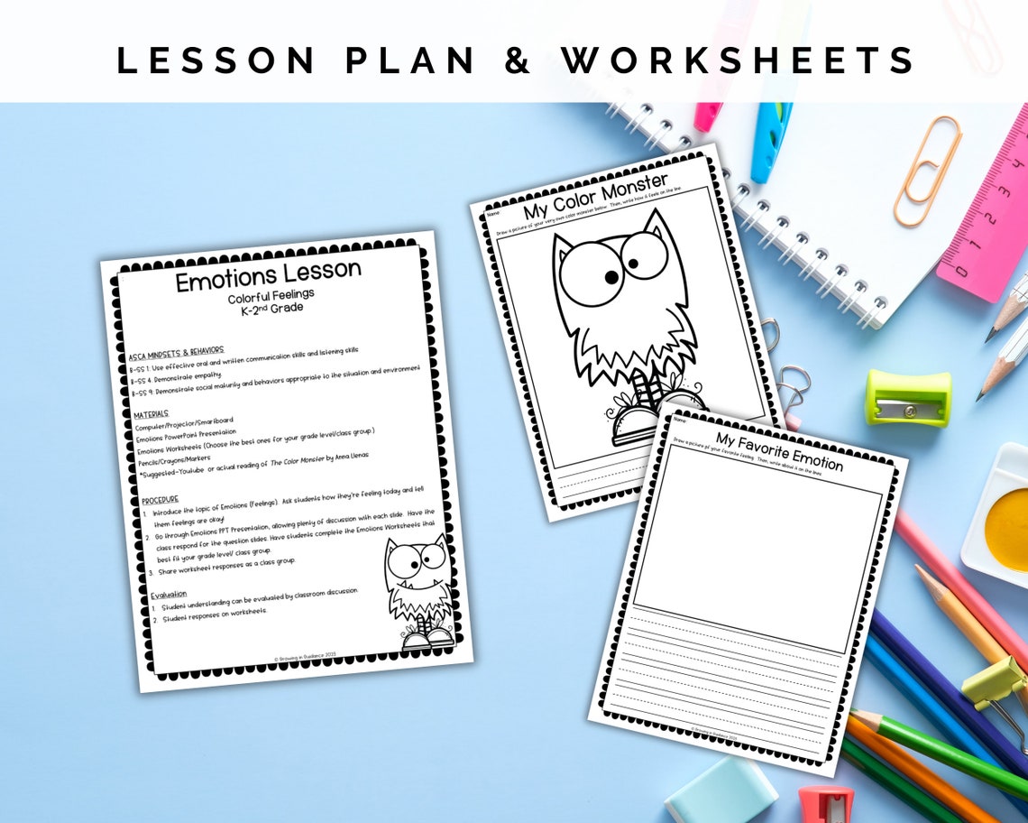 Color Monster Emotions Lesson: K-2 Presentation & Worksheets (digital ...