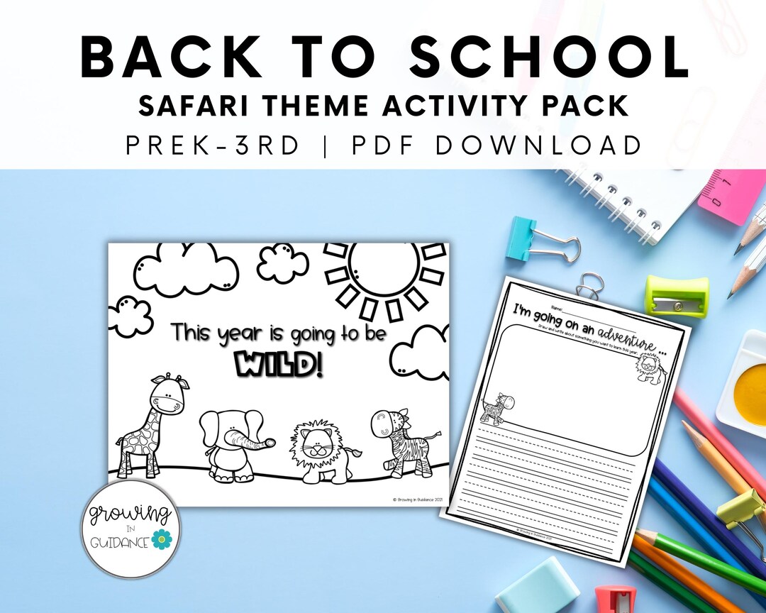 Back to School Safari Animal Activity Pack Prek-3rd Grade Growth ...