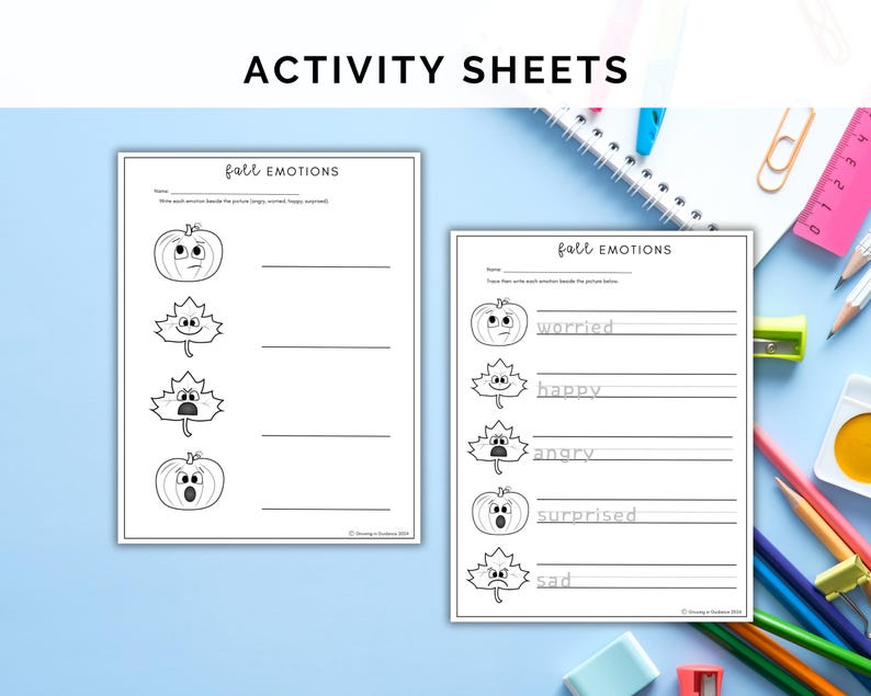 Fall Emotions Activity Sheets K-2nd | Autumn SEL School Counseling ...