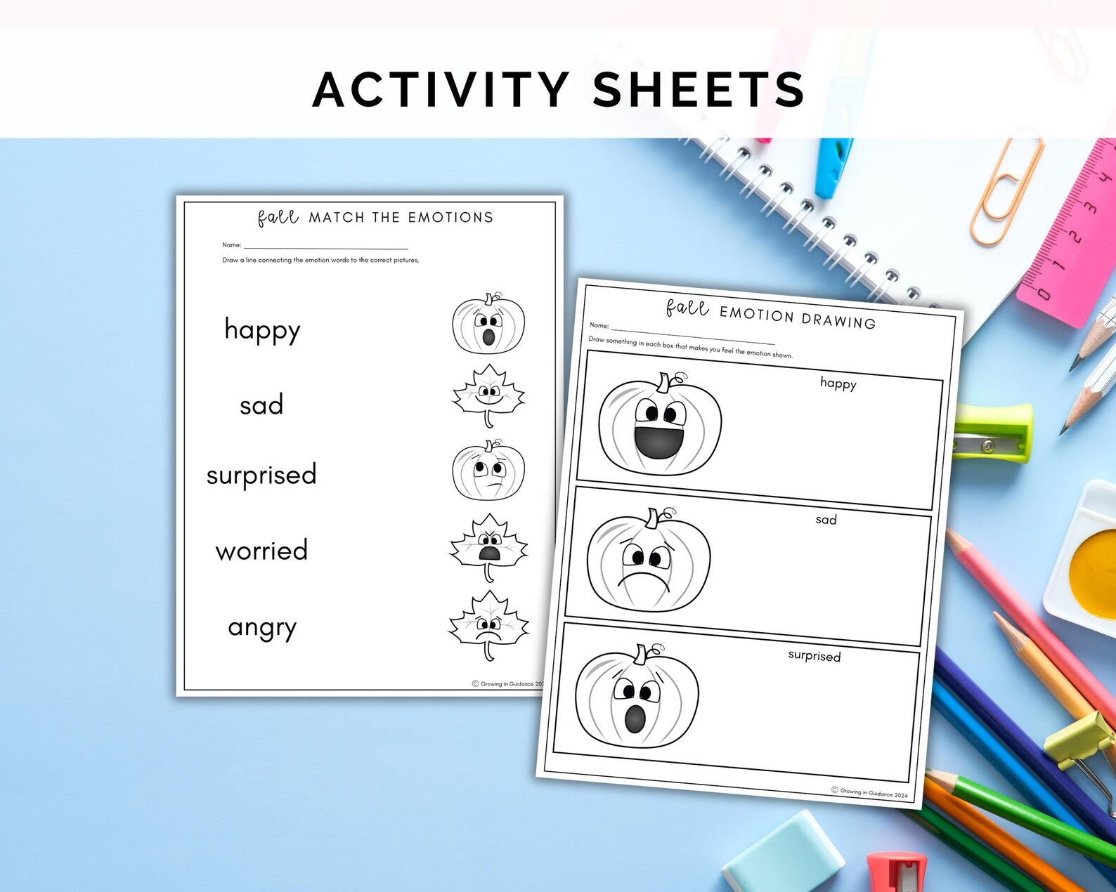 Fall Emotions Activity Sheets K-2nd | Autumn SEL School Counseling ...