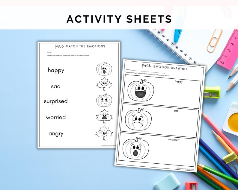 Fall Emotions Activity Sheets K-2nd | Autumn SEL School Counseling ...