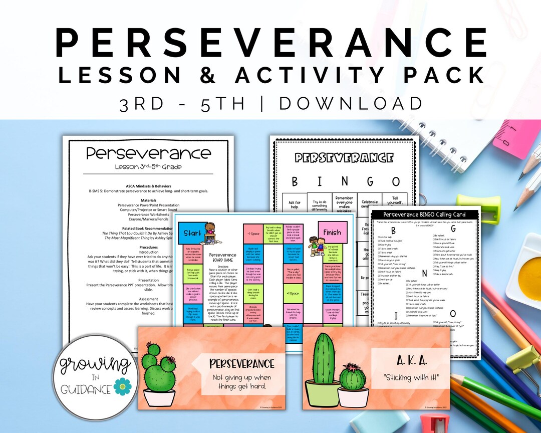 Perseverance Lesson & Activity Bundle: Elementary School Counseling ...