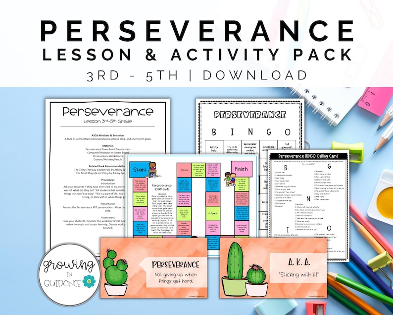 Perseverance Lesson & Activity Bundle: Elementary School Counseling ...