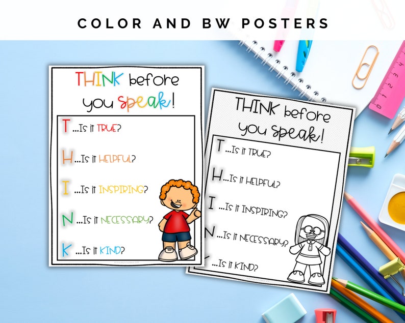 THINK Before You Speak Lesson and Presentation 3rd-5th Grade Kindness ...