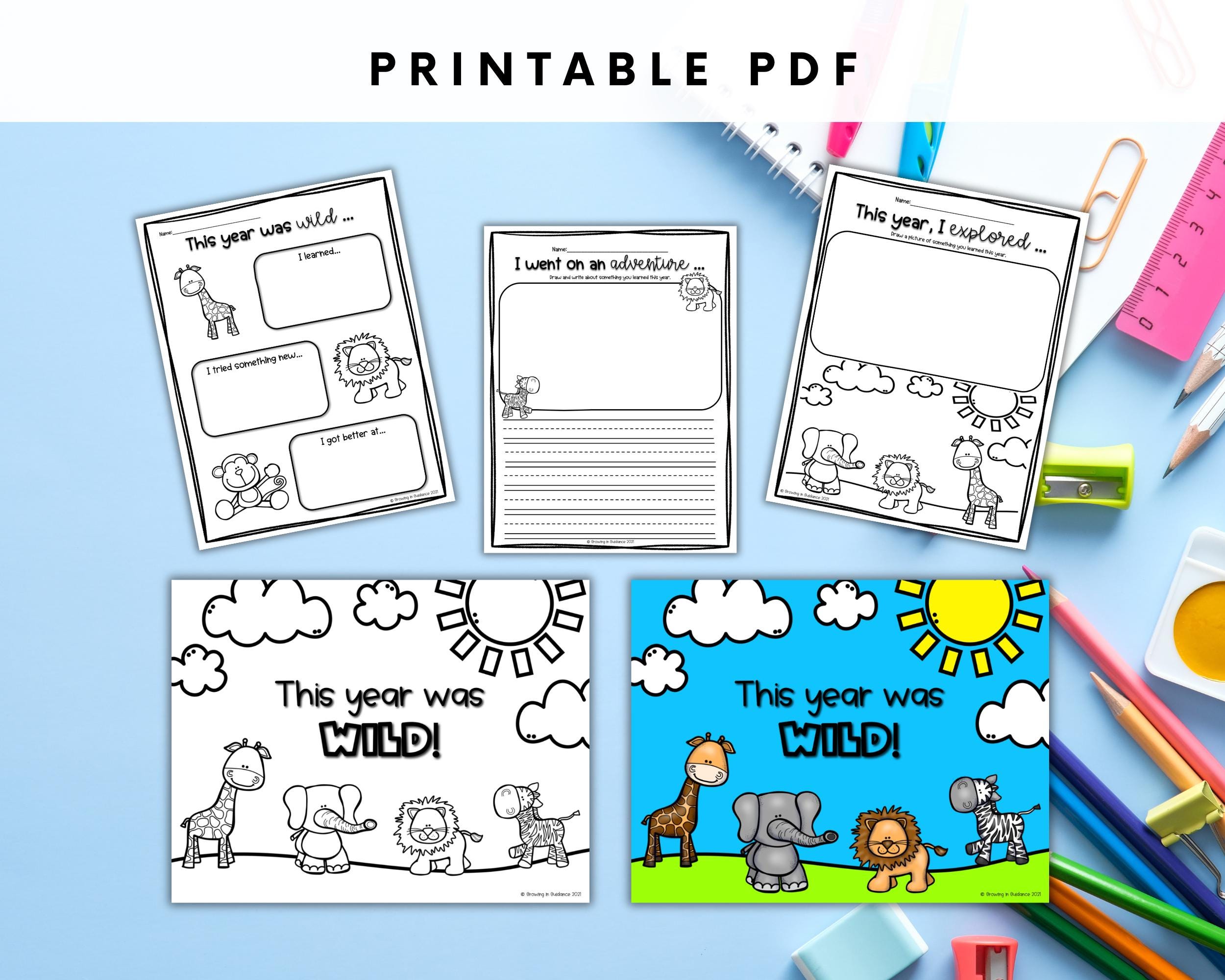 Safari Animal End of Year Activity Sheets: K-3 Reflection Worksheets ...