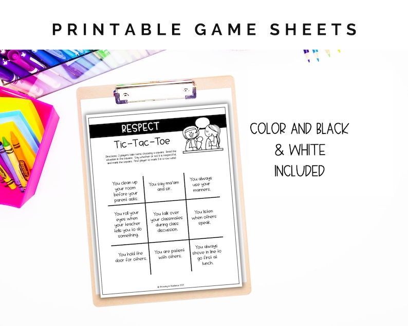 Respect Tic-tac-toe Game 3rd-5th Grade Character School Counseling ...