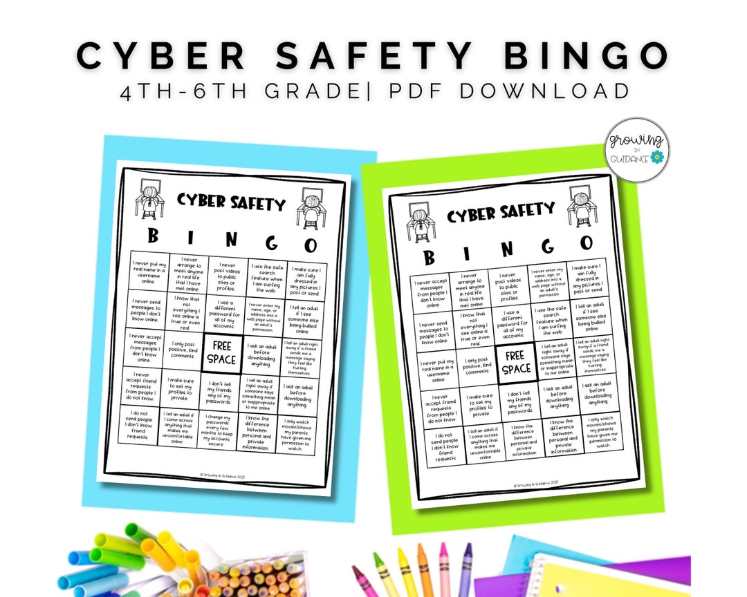 Cyber Safety BINGO 4th-6th Grade Game | School Counseling and ...