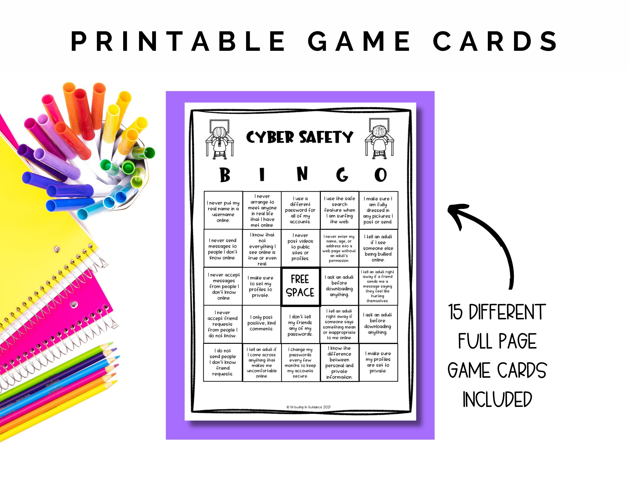 Cyber Safety BINGO 4th-6th Grade Game | School Counseling and ...