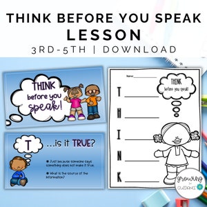 THINK Before You Speak Lesson and Presentation 3rd-5th Grade Kindness ...