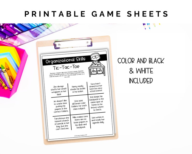 Organizational Skills Tic-tac-toe Game 3rd-5th Grade Elementary ...