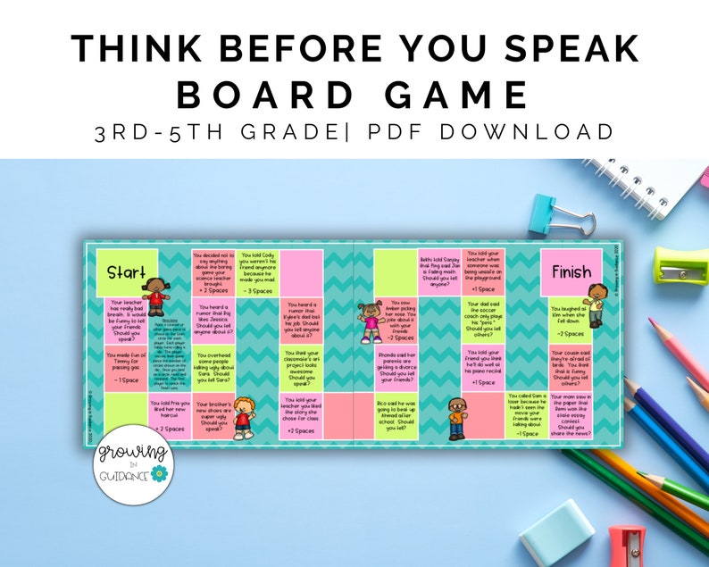 THINK Before You Speak Board Game: Social Skills Activity (PDF Download ...