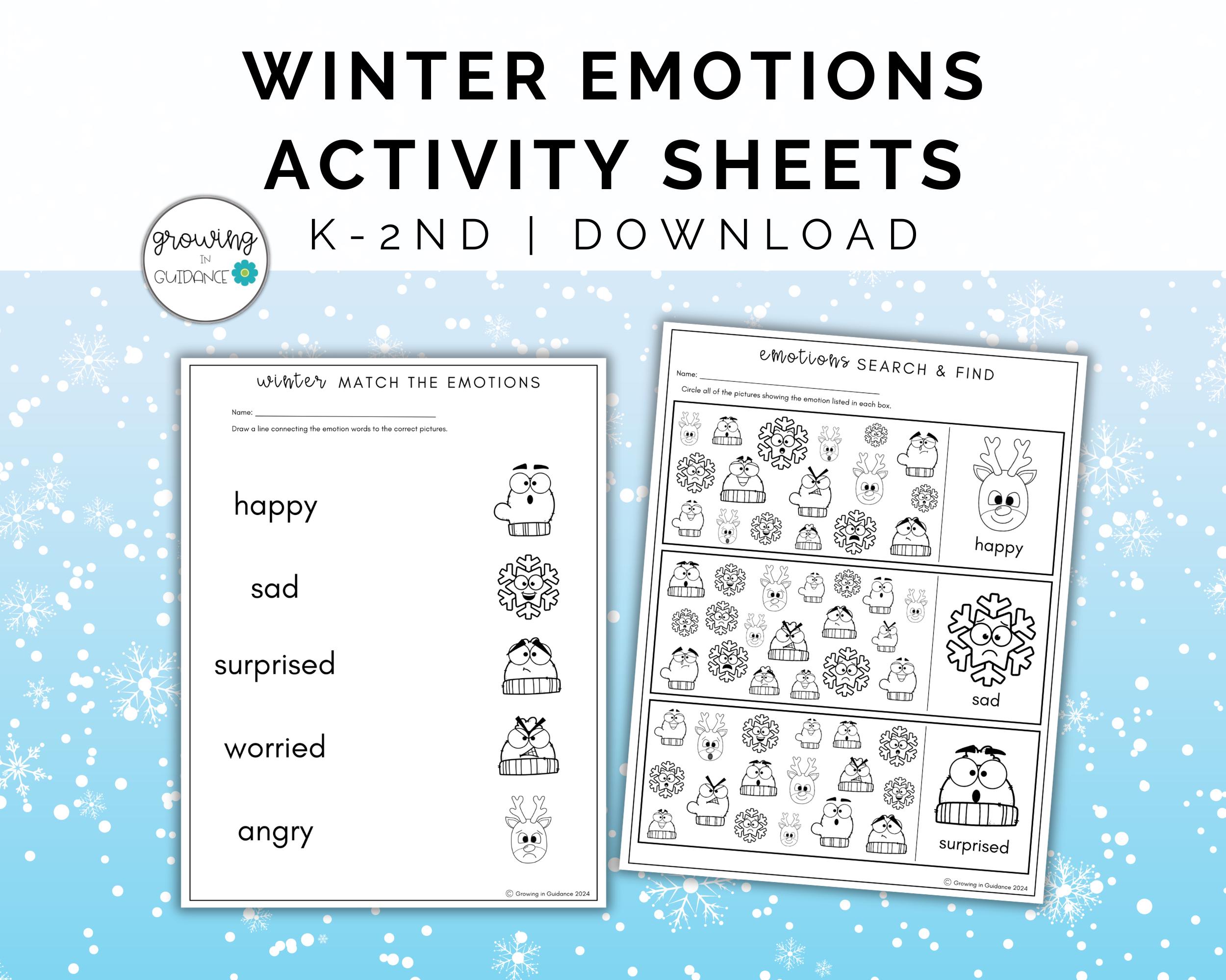 Winter Emotions Activity Sheets K-2nd | Holiday SEL School Counseling ...