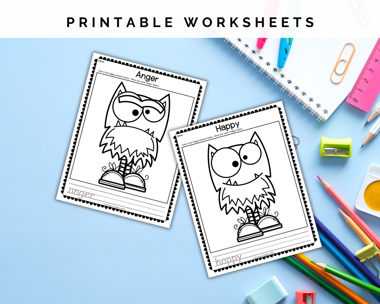 Color Monster Emotions Lesson: K-2 Presentation & Worksheets (digital ...