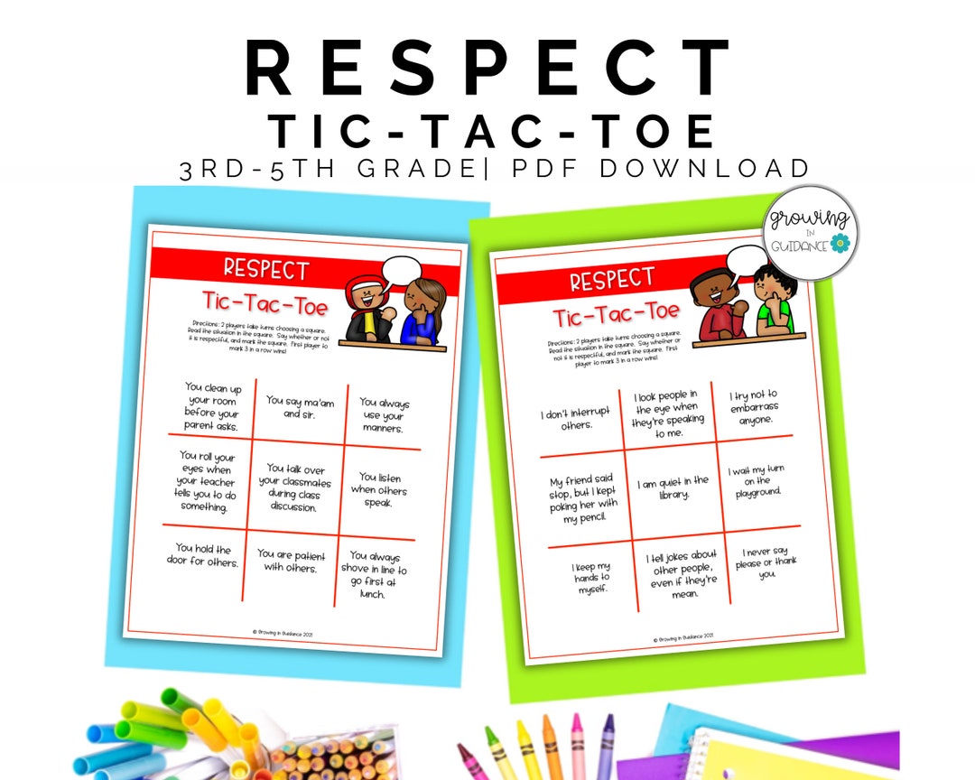 Respect Tic-tac-toe Game 3rd-5th Grade Character School Counseling ...