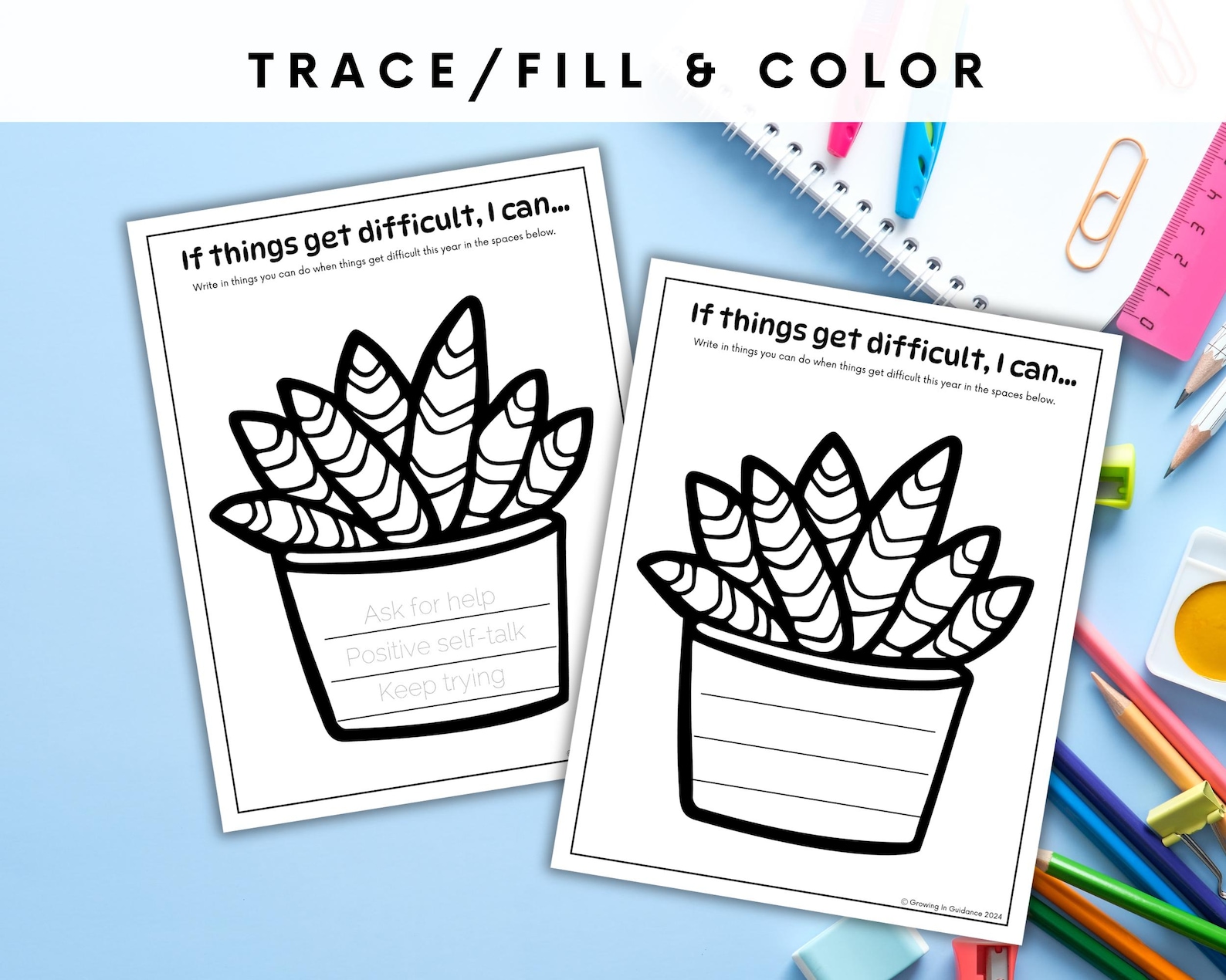 Succulent Theme Back to School Activity Pack: Growth Mindset (digital ...