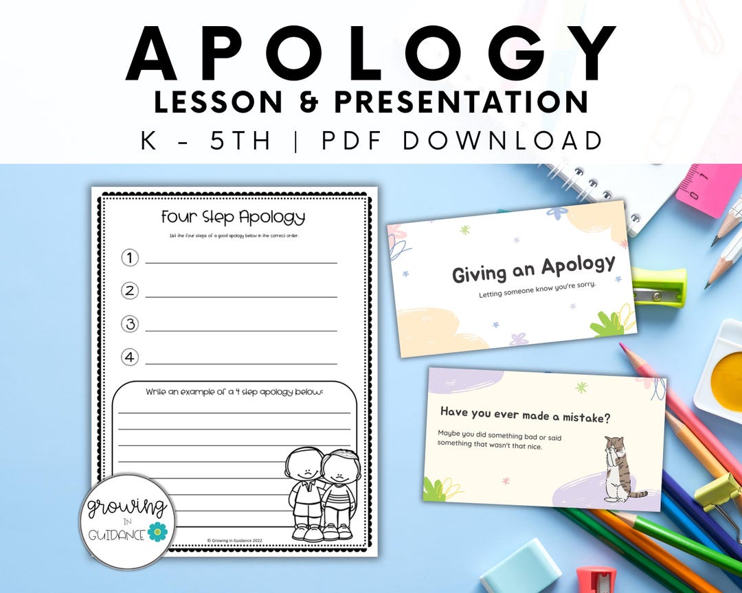 4 Step Apology Lesson K-5th Grade Elementary No Prep Saying Sorry ...