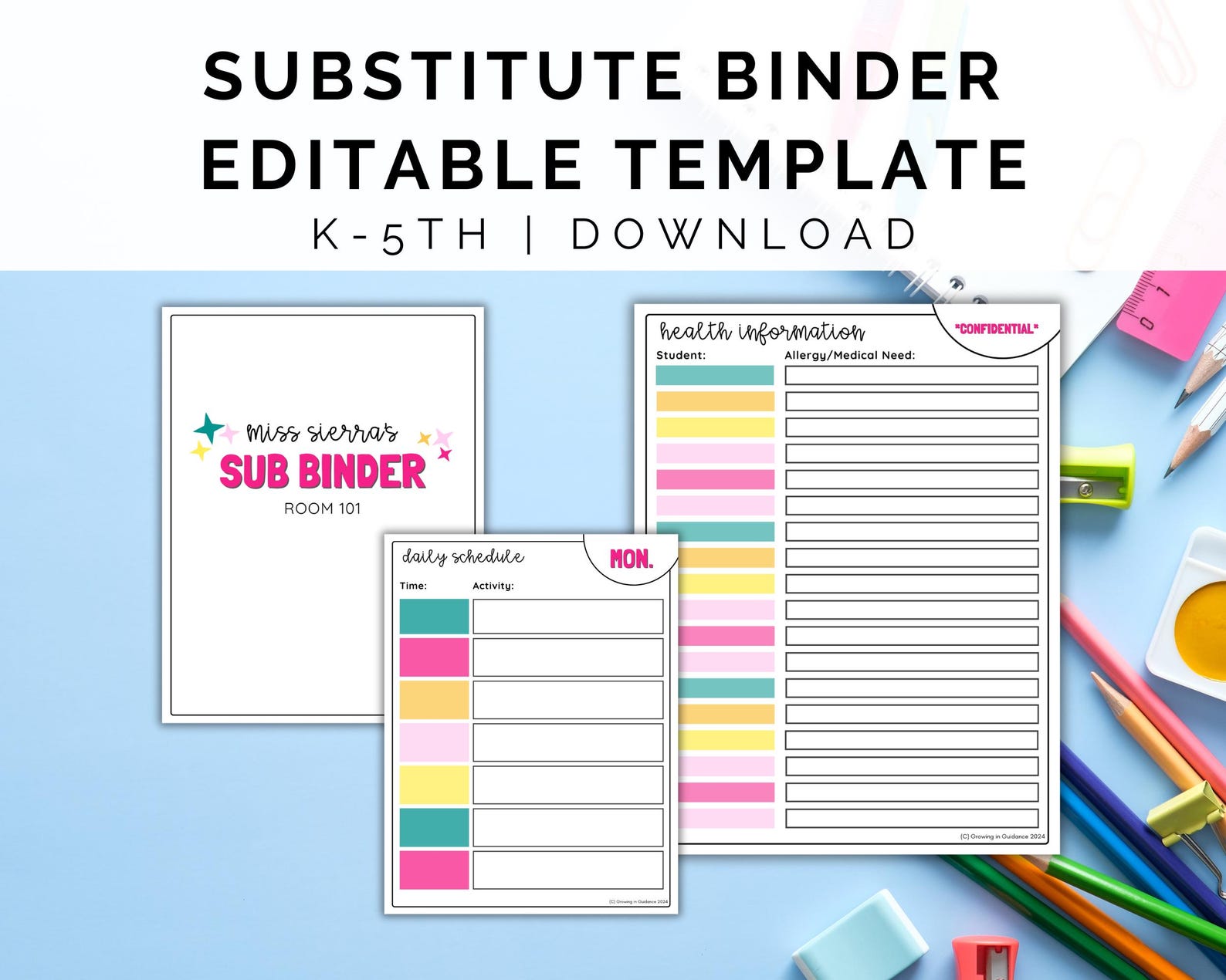 Editable Substitute Teacher Binder Template: K-5 Forms (digital ...