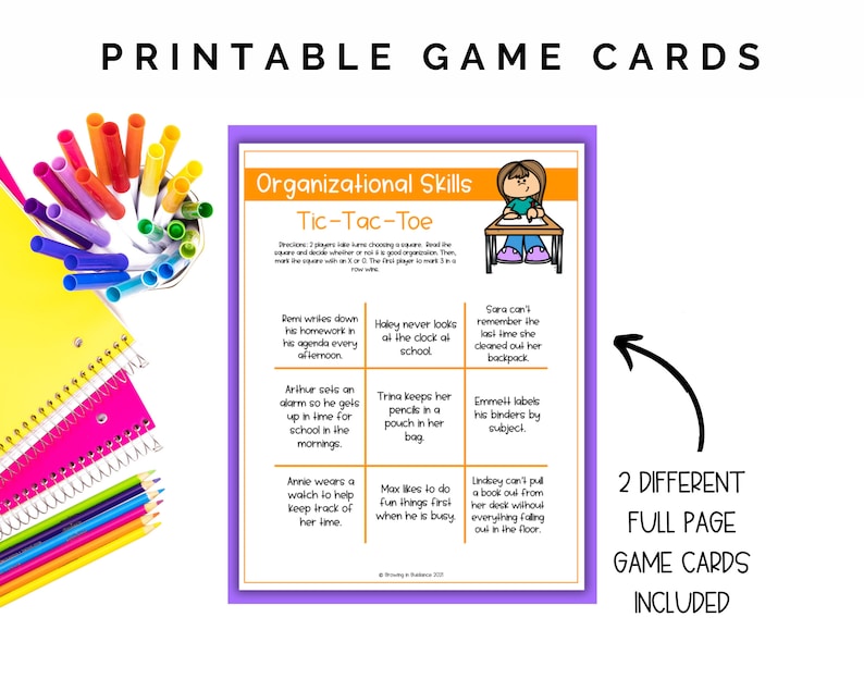 Organizational Skills Tic-tac-toe Game 3rd-5th Grade Elementary ...