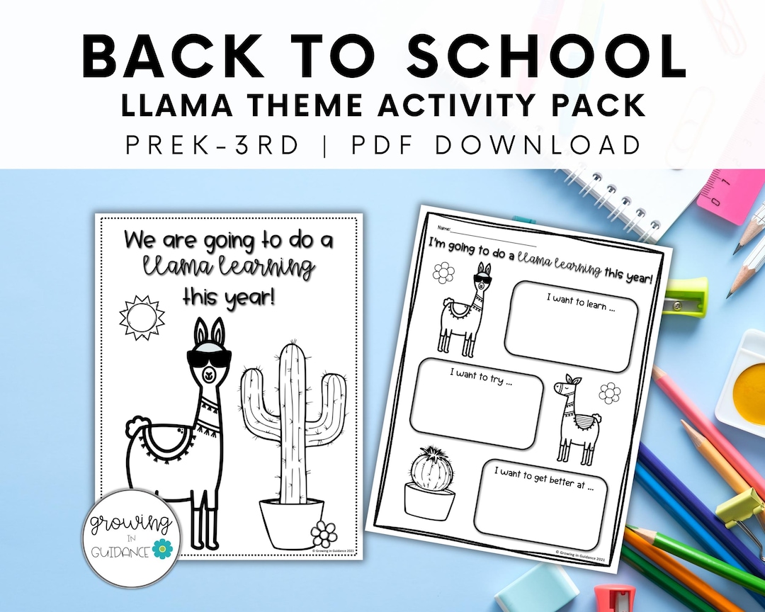 Llama Back to School Activity Pack: Prek-2nd Grade Goal Setting ...