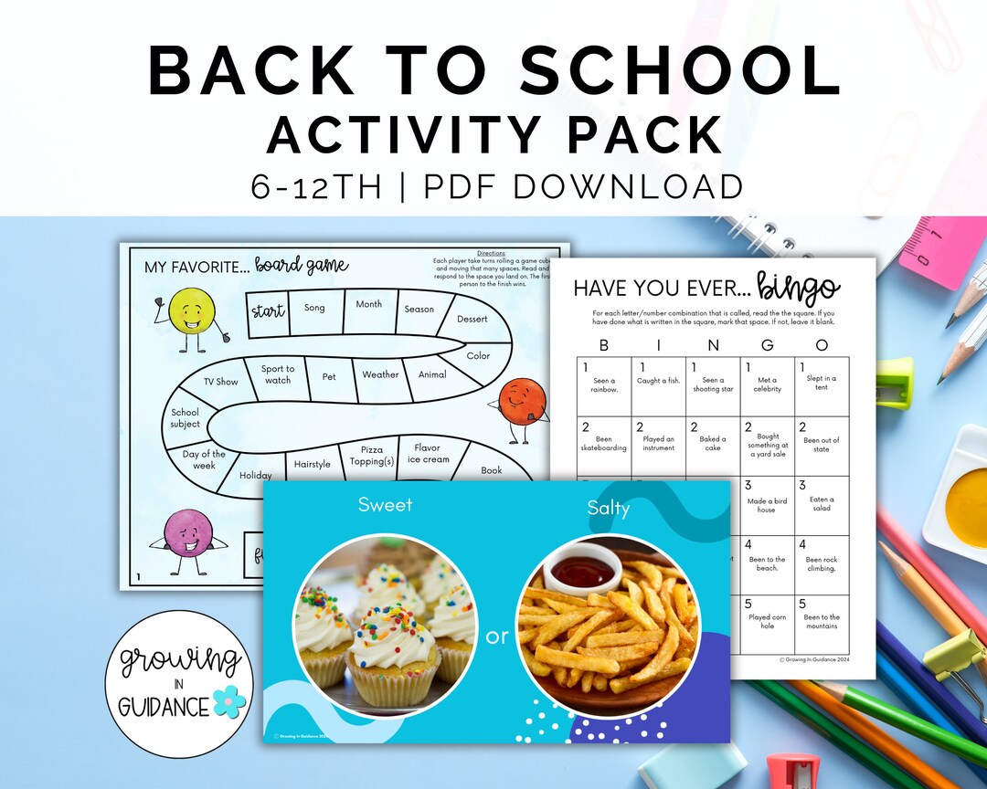 Back to School Activity Pack Middle School & High School No Prep First ...