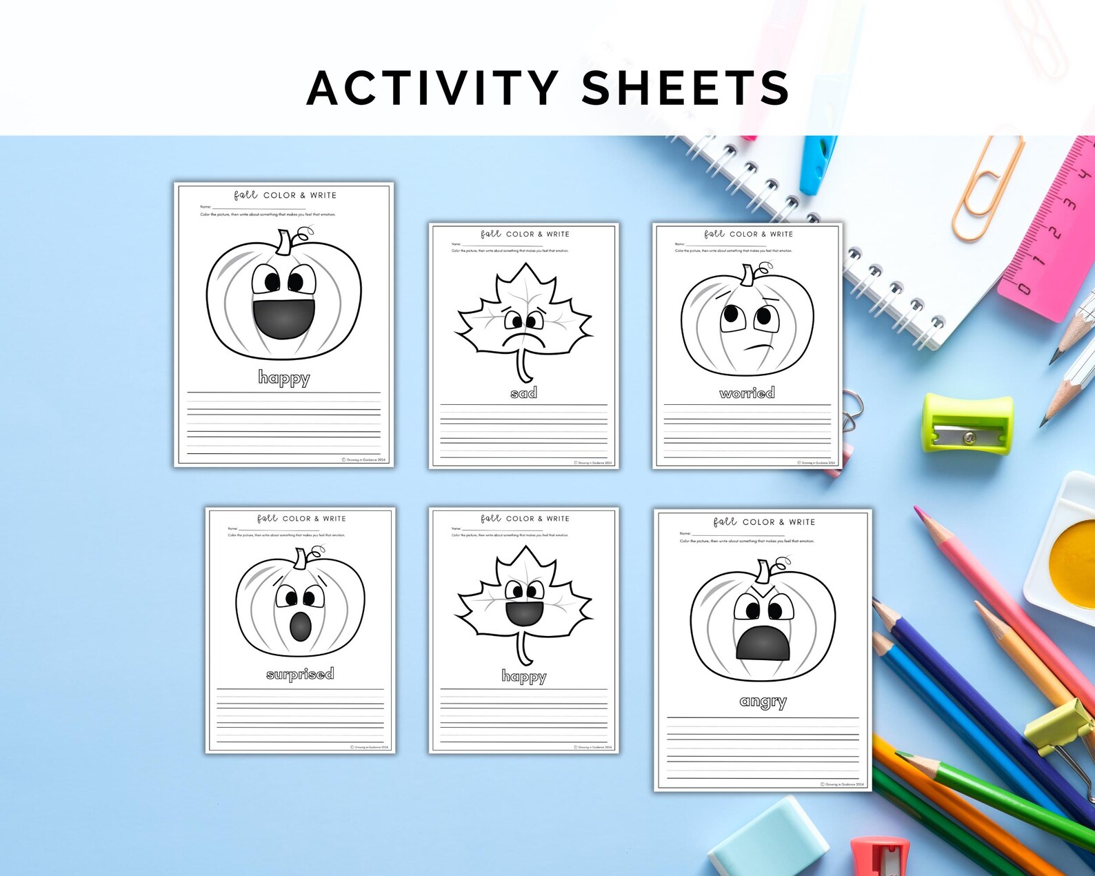Fall Emotions Activity Sheets K-2nd | Autumn SEL School Counseling ...