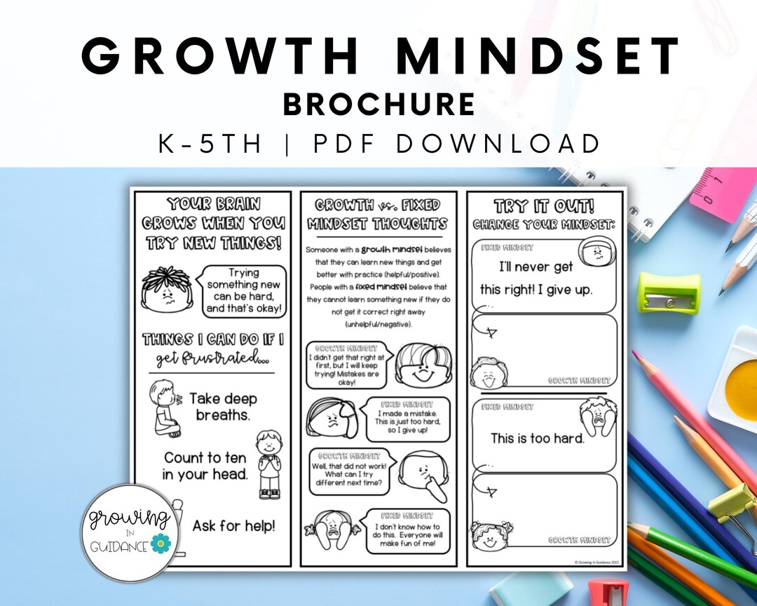 Growth Mindset Brochure K-5th Grade Perseverance Positive Attitude ...