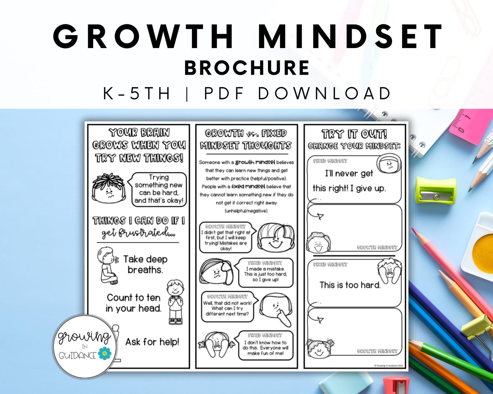 Growth Mindset Brochure K-5th Grade Perseverance Positive Attitude ...