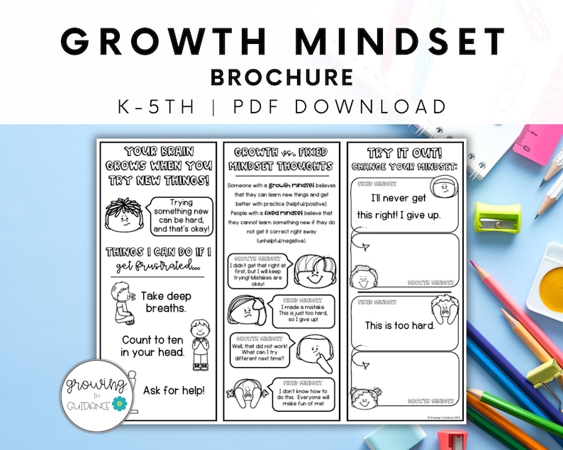 Growth Mindset Brochure K-5th Grade Perseverance Positive Attitude ...