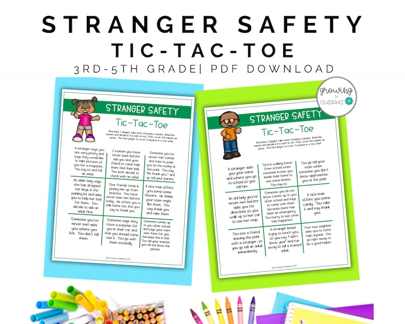 Stranger Safety Tic Tac Toe Game K-2nd Grade Low Prep Elementary ...