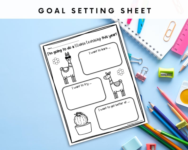 Llama Back to School Activity Pack: Prek-2nd Grade Goal Setting ...