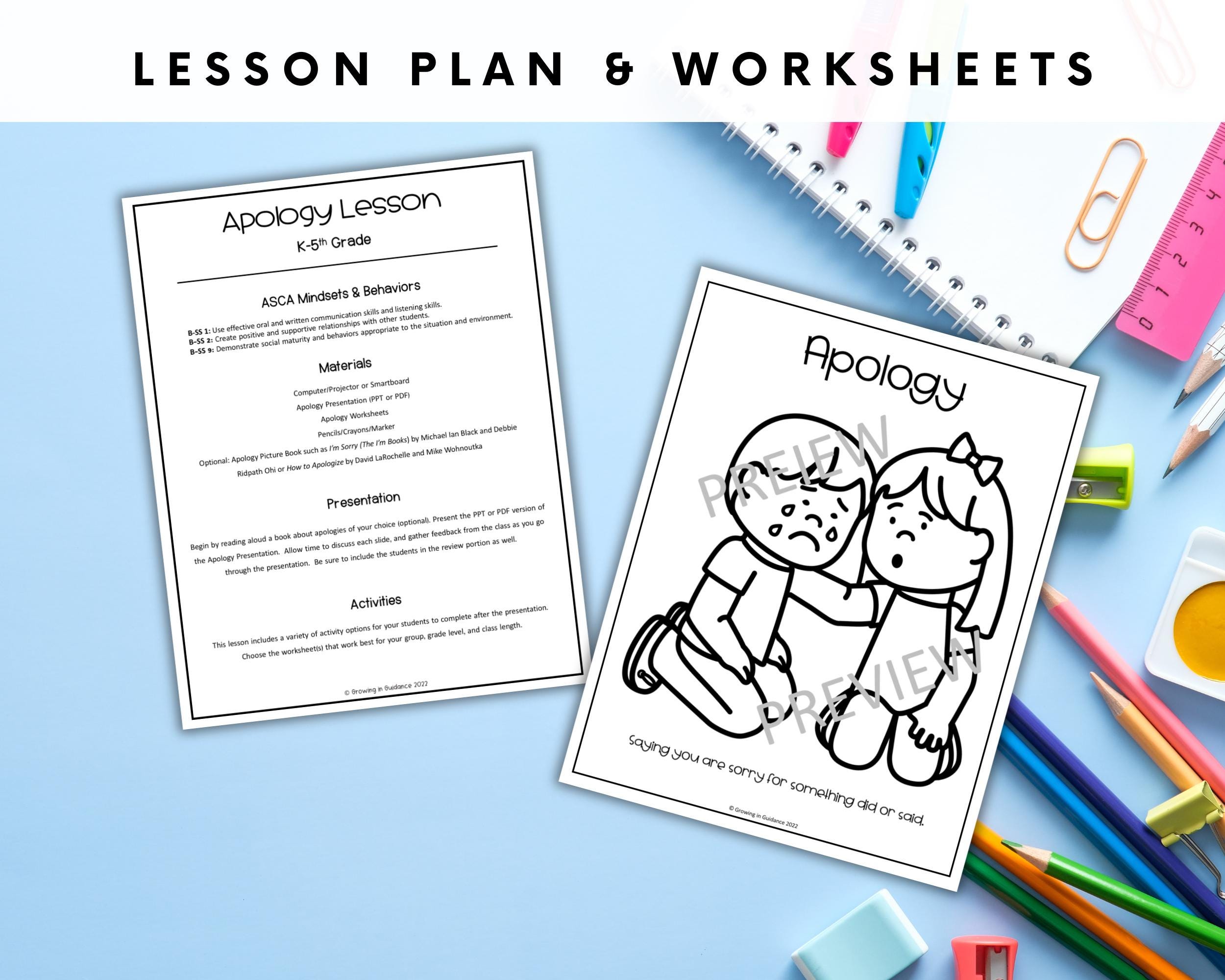 Apology Lesson: Social Skills Communication Resource (k-5th Grade ...