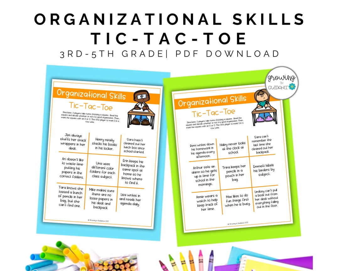 Organizational Skills Tic-tac-toe Game 3rd-5th Grade Elementary ...