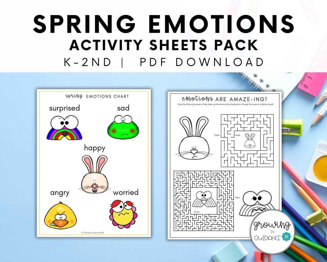 Spring Emotions Activity Sheets K-2nd Grade | No Prep Feelings SEL ...