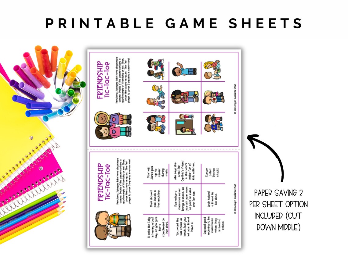 Friendship Tic-tac-toe Game K-5th Grade Elementary Social Skills ...